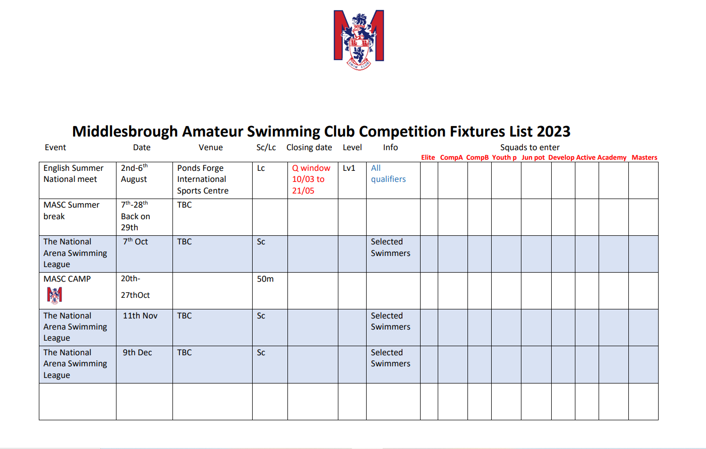 Calendar – MASC